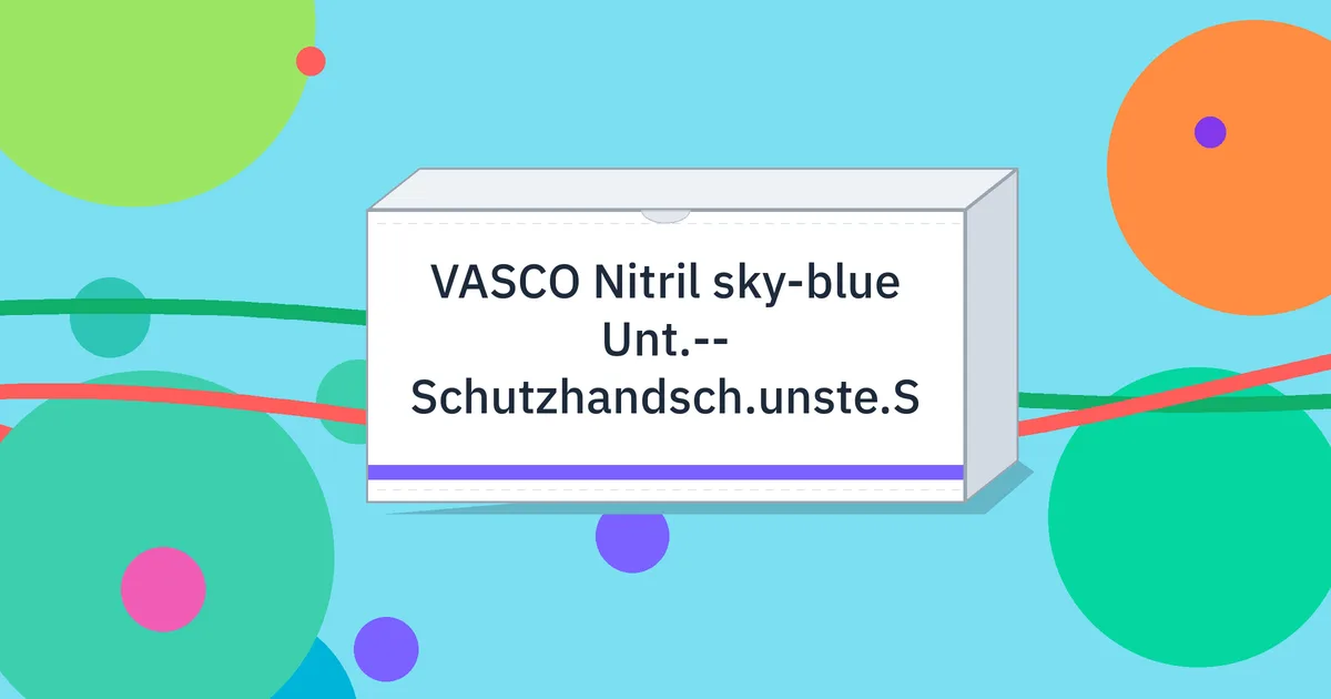 Symbolbild: Packung mit der Aufschrift VASCO Nitril sky-blue Unt.--Schutzhandsch.unste.S (PZN 18813063) – Verfügbarkeit und Bezug in Apotheken in Frankfurt am Main