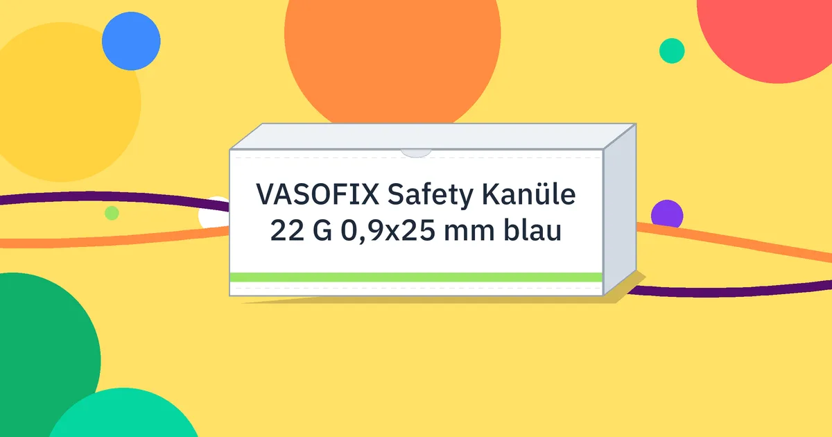 Symbolbild: Packung mit der Aufschrift VASOFIX Safety Kanüle 22 G 0,9x25 mm blau (PZN 03305303) – Verfügbarkeit und Bezug in Apotheken in Frankfurt am Main