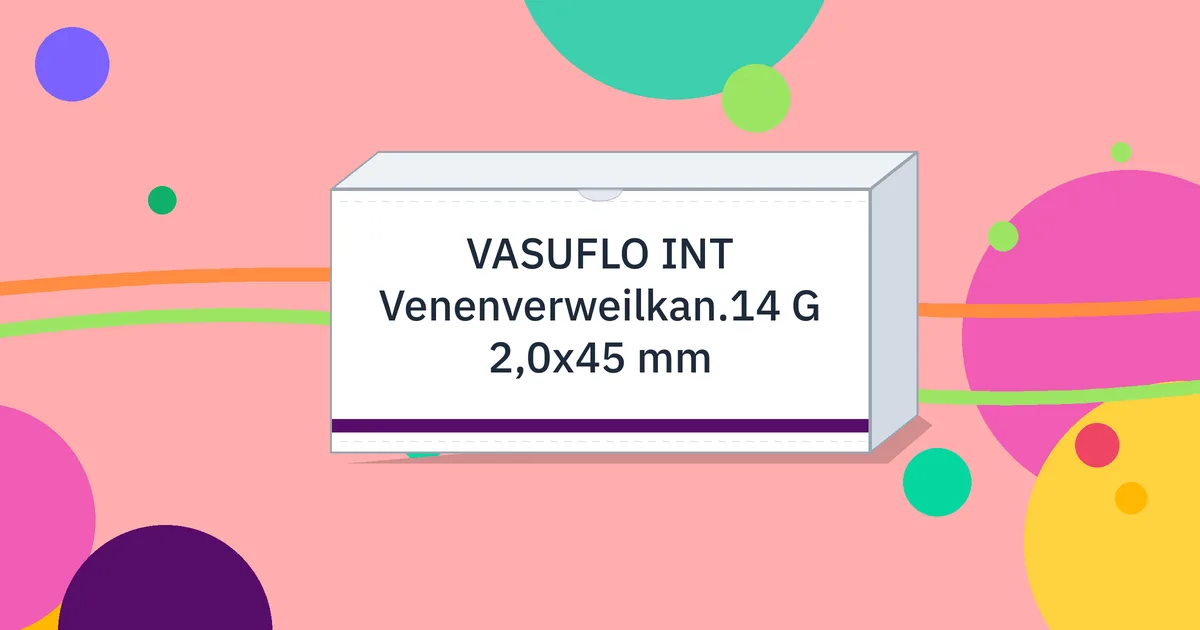 Symbolbild: Packung mit der Aufschrift VASUFLO INT Venenverweilkan.14 G 2,0x45 mm (PZN 00270136) – Verfügbarkeit und Bezug in Apotheken in Frankfurt am Main