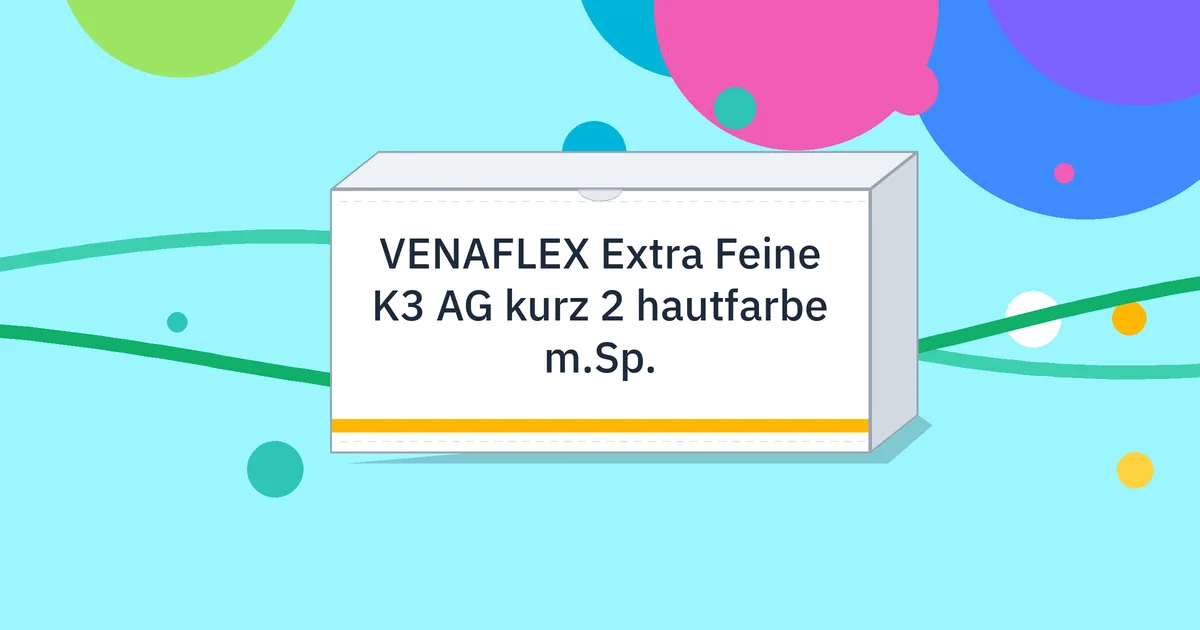 Symbolbild: Packung mit der Aufschrift VENAFLEX Extra Feine K3 AG kurz 2 hautfarbe m.Sp. (PZN 18307704) – Verfügbarkeit und Bezug in Apotheken in Frankfurt am Main