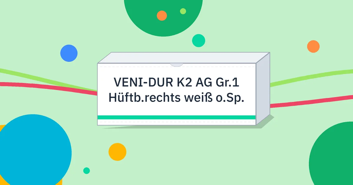 Symbolbild: Packung mit der Aufschrift VENI-DUR K2 AG Gr.1 Hüftb.rechts weiß o.Sp. (PZN 03254646) – Verfügbarkeit und Bezug in Apotheken in Frankfurt am Main