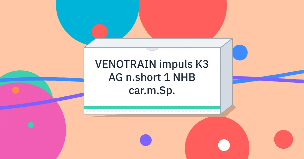 Symbolbild: Packung mit der Aufschrift VENOTRAIN impuls K3 AG n.short 1 NHB car.m.Sp. (PZN 00521101) – Verfügbarkeit und Bezug in Apotheken in Frankfurt am Main