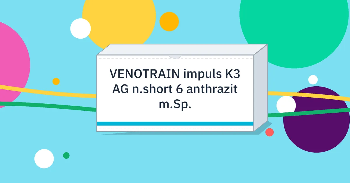 Symbolbild: Packung mit der Aufschrift VENOTRAIN impuls K3 AG n.short 6 anthrazit m.Sp. (PZN 15213486) – Verfügbarkeit und Bezug in Apotheken in Frankfurt am Main