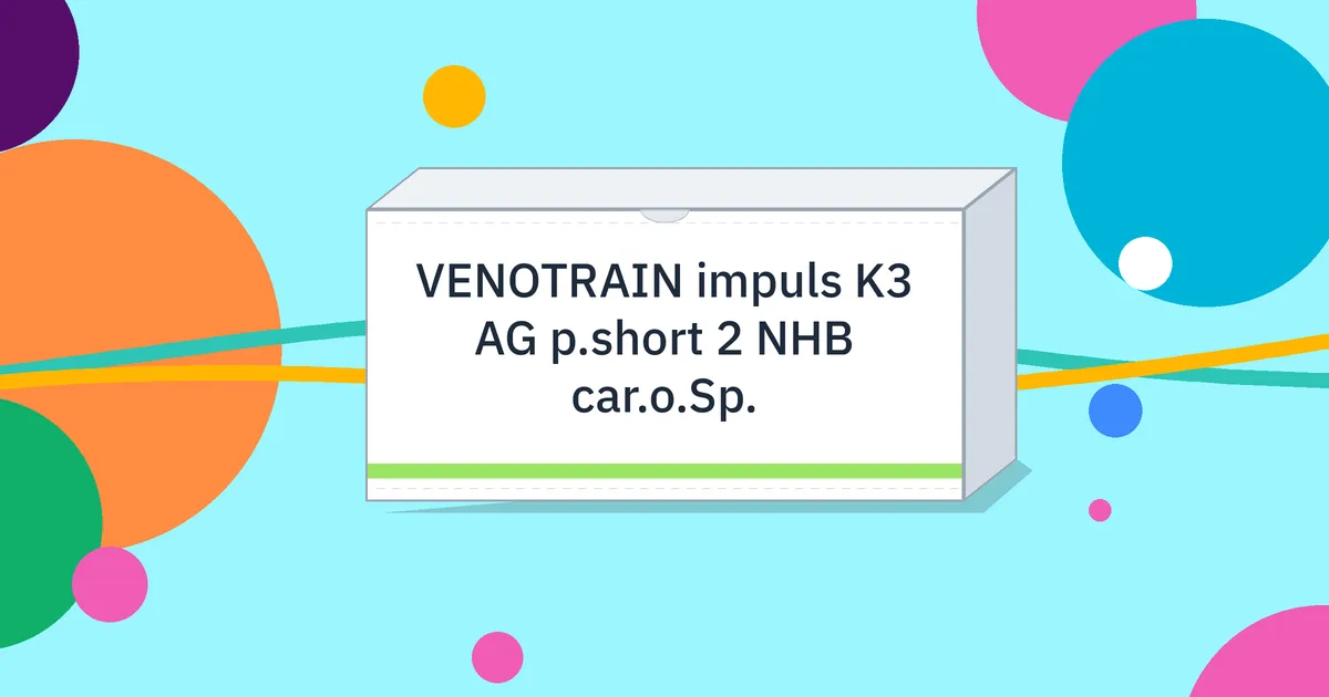 Symbolbild: Packung mit der Aufschrift VENOTRAIN impuls K3 AG p.short 2 NHB car.o.Sp. (PZN 08422232) – Verfügbarkeit und Bezug in Apotheken in Frankfurt am Main