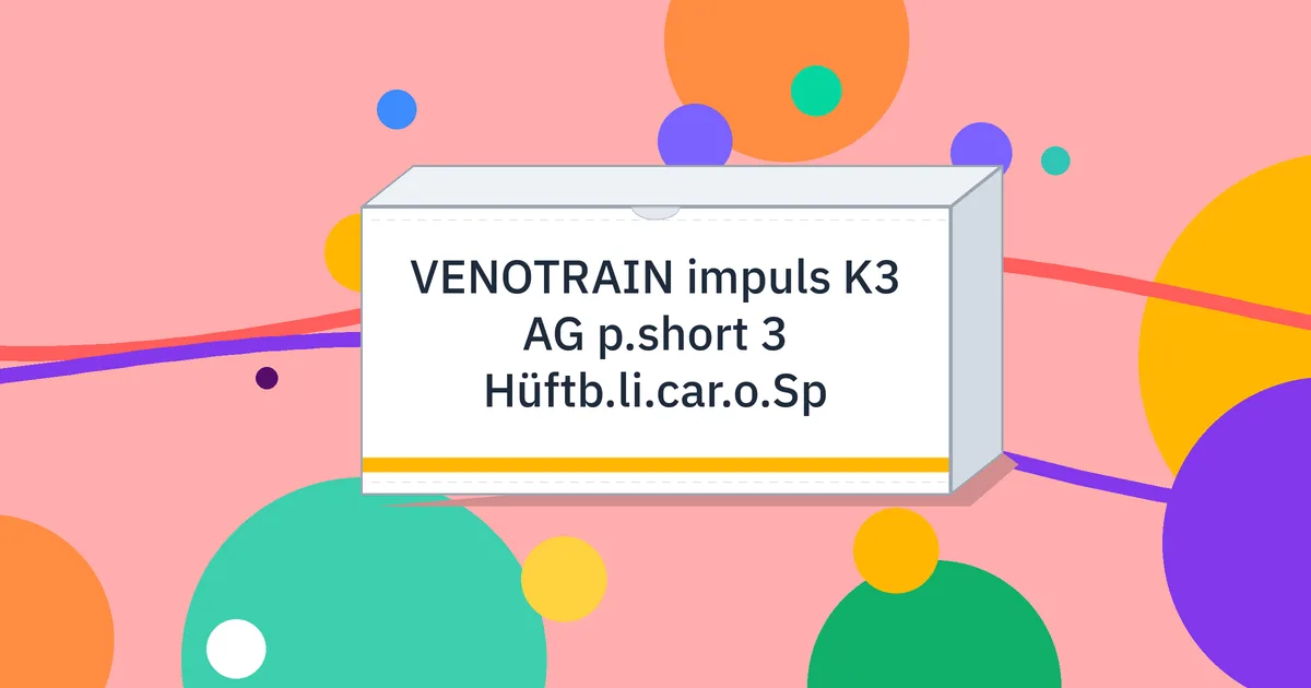 Symbolbild: Packung mit der Aufschrift VENOTRAIN impuls K3 AG p.short 3 Hüftb.li.car.o.Sp (PZN 08424840) – Verfügbarkeit und Bezug in Apotheken in Frankfurt am Main