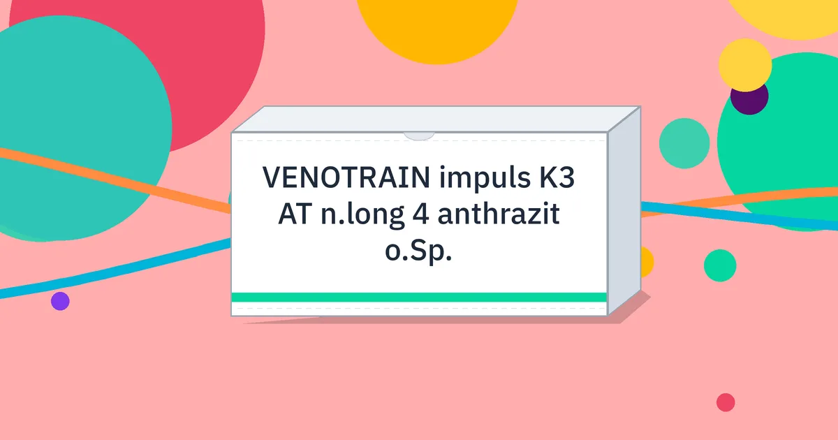Symbolbild: Packung mit der Aufschrift VENOTRAIN impuls K3 AT n.long 4 anthrazit o.Sp. (PZN 19357093) – Verfügbarkeit und Bezug in Apotheken in Frankfurt am Main
