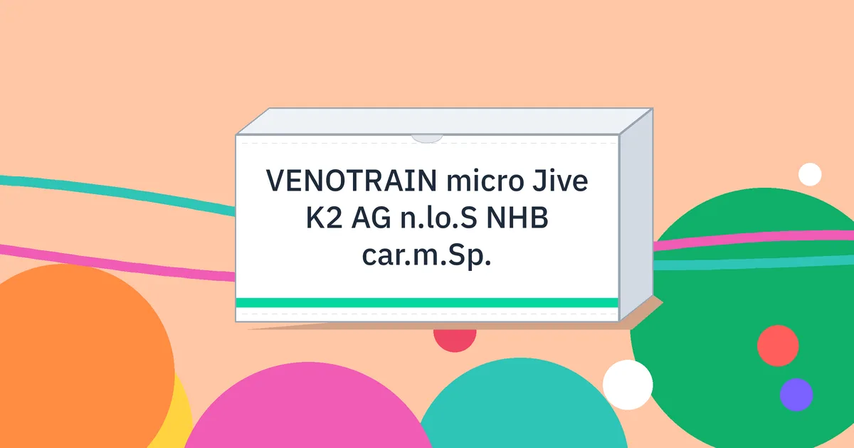 Symbolbild: Packung mit der Aufschrift VENOTRAIN micro Jive K2 AG n.lo.S NHB car.m.Sp. (PZN 17764368) – Verfügbarkeit und Bezug in Apotheken in Frankfurt am Main
