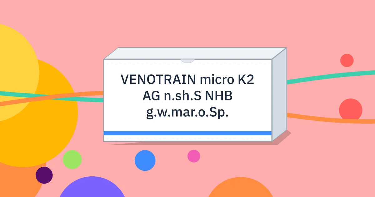 Symbolbild: Packung mit der Aufschrift VENOTRAIN micro K2 AG n.sh.S NHB g.w.mar.o.Sp. (PZN 09035891) – Verfügbarkeit und Bezug in Apotheken in Frankfurt am Main