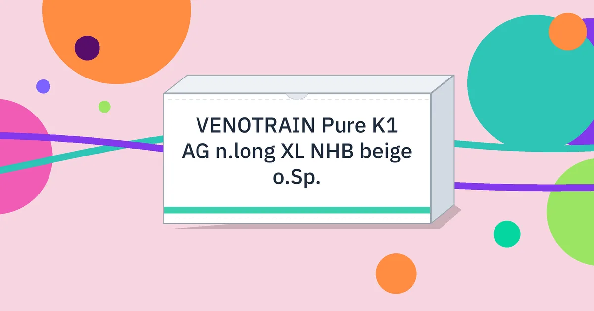 Symbolbild: Packung mit der Aufschrift VENOTRAIN Pure K1 AG n.long XL NHB beige o.Sp. (PZN 18147347) – Verfügbarkeit und Bezug in Apotheken in Frankfurt am Main