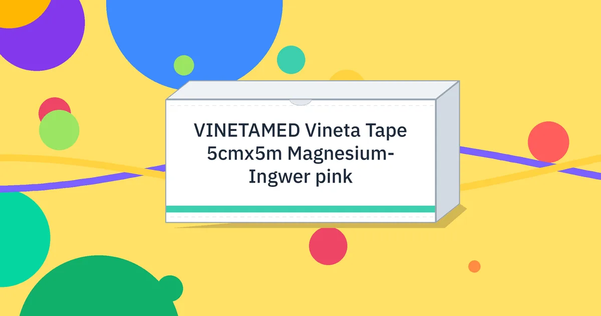 Symbolbild: Packung mit der Aufschrift VINETAMED Vineta Tape 5cmx5m Magnesium-Ingwer pink (PZN 19488636) – Verfügbarkeit und Bezug in Apotheken in Frankfurt am Main