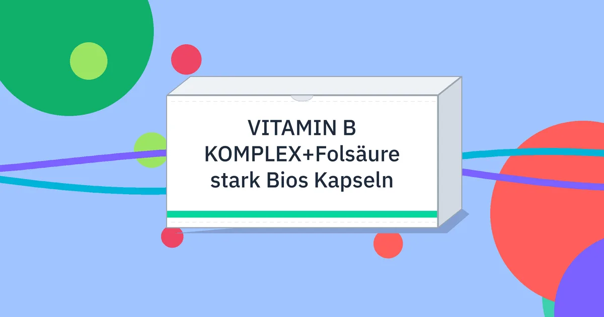 Symbolbild: Packung mit der Aufschrift VITAMIN B KOMPLEX+Folsäure stark Bios Kapseln (PZN 06054617) – Verfügbarkeit und Bezug in Apotheken in Frankfurt am Main