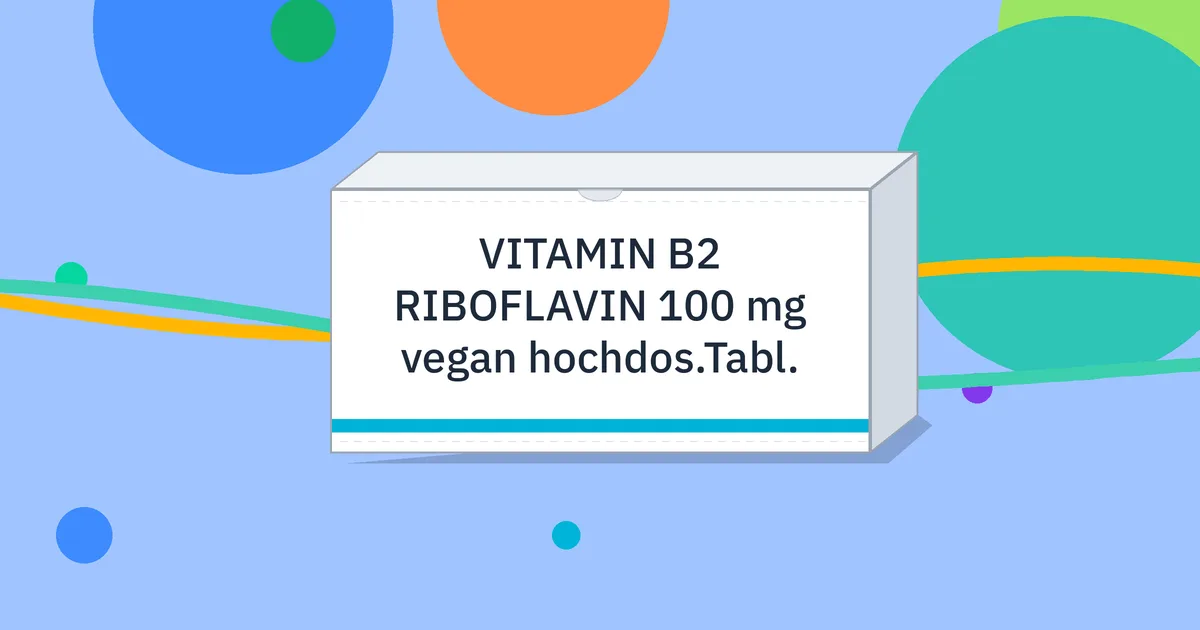 Symbolbild: Packung mit der Aufschrift VITAMIN B2 RIBOFLAVIN 100 mg vegan hochdos.Tabl. (PZN 18238618) – Verfügbarkeit und Bezug in Apotheken in Frankfurt am Main