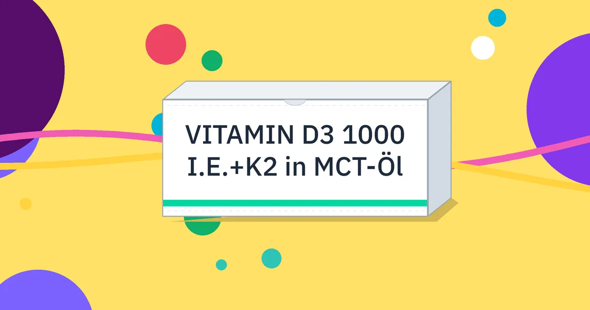 Symbolbild: Packung mit der Aufschrift VITAMIN D3 1000 I.E.+K2 in MCT-Öl (PZN 19080912) – Verfügbarkeit und Bezug in Apotheken in Frankfurt am Main