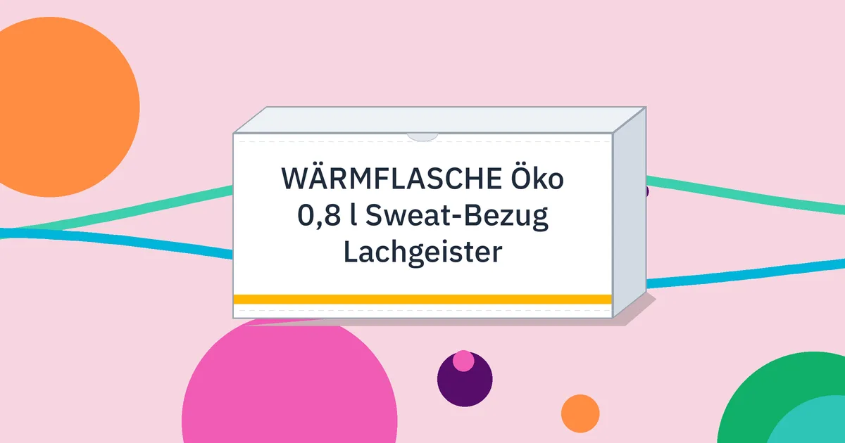 Symbolbild: Packung mit der Aufschrift WÄRMFLASCHE Öko 0,8 l Sweat-Bezug Lachgeister (PZN 14404103) – Verfügbarkeit und Bezug in Apotheken in Frankfurt am Main