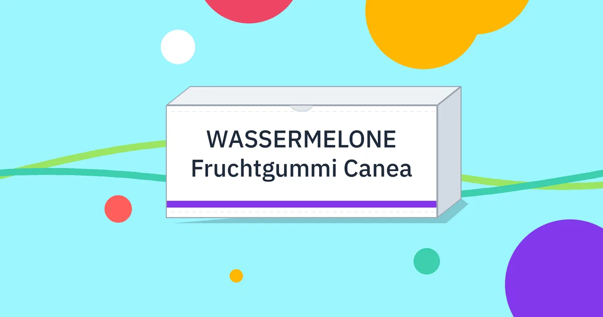 Symbolbild: Packung mit der Aufschrift WASSERMELONE Fruchtgummi Canea (PZN 16226657) – Verfügbarkeit und Bezug in Apotheken in Frankfurt am Main