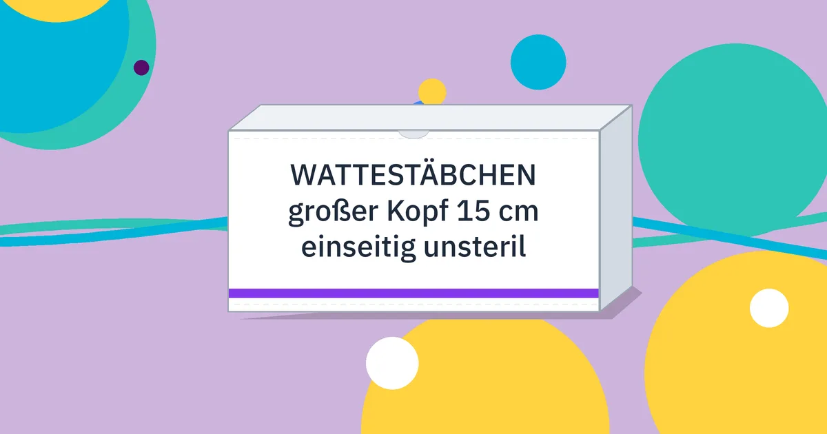 Symbolbild: Packung mit der Aufschrift WATTESTÄBCHEN großer Kopf 15 cm einseitig unsteril (PZN 16314930) – Verfügbarkeit und Bezug in Apotheken in Frankfurt am Main
