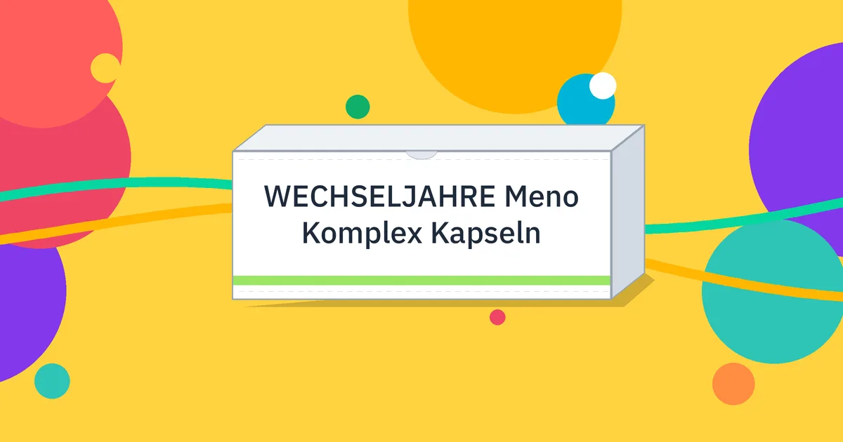 Symbolbild: Packung mit der Aufschrift WECHSELJAHRE Meno Komplex Kapseln (PZN 20321309) – Verfügbarkeit und Bezug in Apotheken in Frankfurt am Main