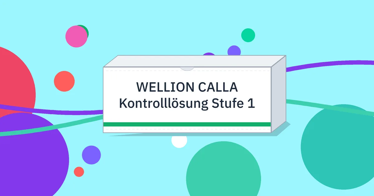 Symbolbild: Packung mit der Aufschrift WELLION CALLA Kontrolllösung Stufe 1 (PZN 02645178) – Verfügbarkeit und Bezug in Apotheken in Frankfurt am Main