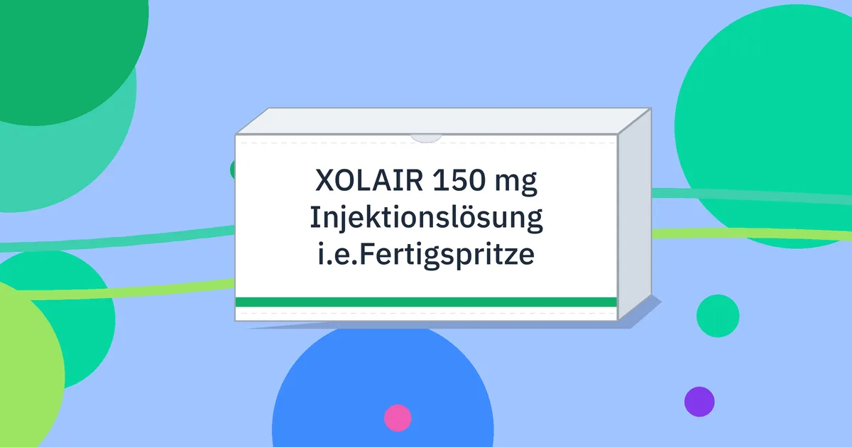 Symbolbild: Packung mit der Aufschrift XOLAIR 150 mg Injektionslösung i.e.Fertigspritze (PZN 19785624) – Verfügbarkeit und Bezug in Apotheken in Frankfurt am Main