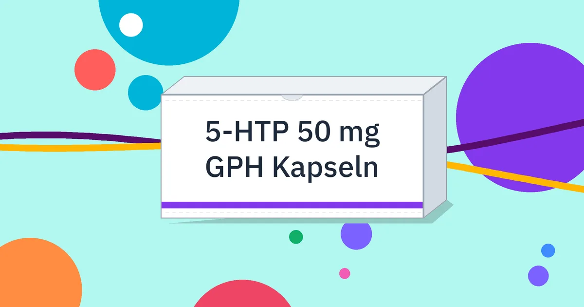 Symbolbild: Packung mit der Aufschrift 5-HTP 50 mg GPH Kapseln (PZN 09377829) – Verfügbarkeit und Bezug in Apotheken in Frankfurt am Main