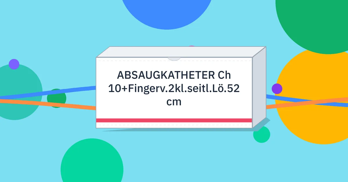 Symbolbild: Packung mit der Aufschrift ABSAUGKATHETER Ch 10+Fingerv.2kl.seitl.Lö.52 cm (PZN 09091814) – Verfügbarkeit und Bezug in Apotheken in Frankfurt am Main