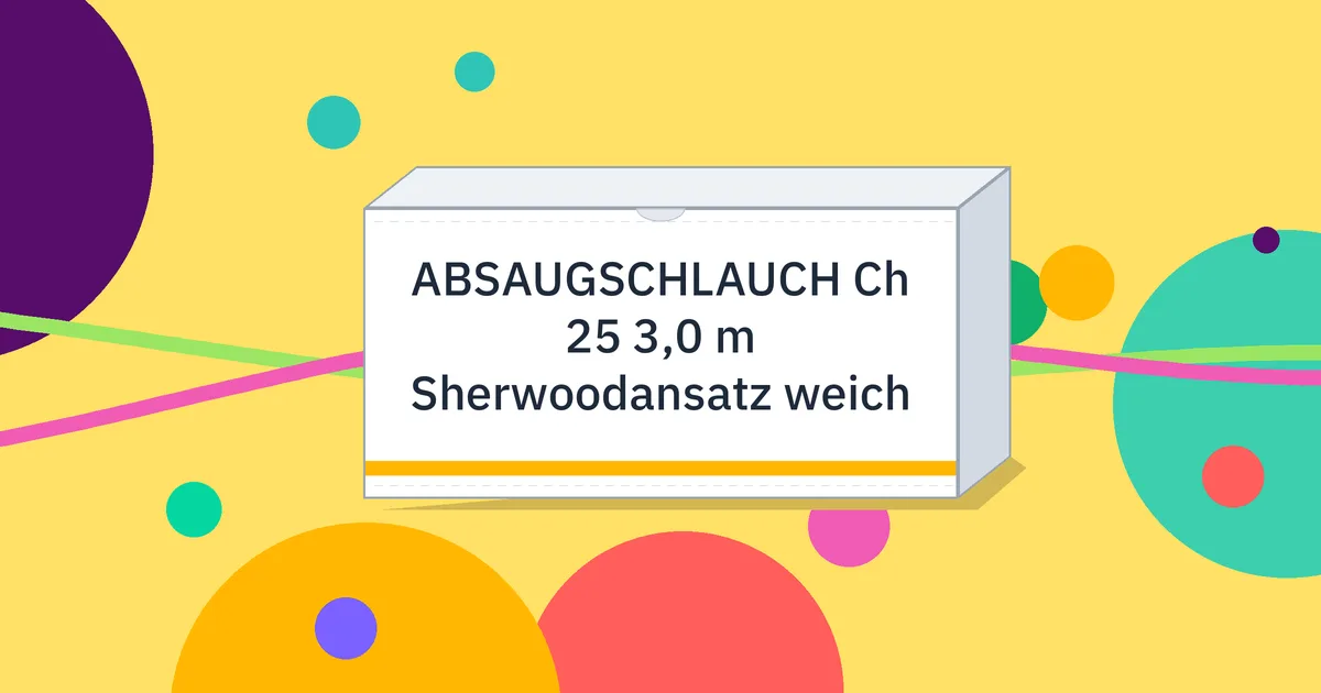 Symbolbild: Packung mit der Aufschrift ABSAUGSCHLAUCH Ch 25 3,0 m Sherwoodansatz weich (PZN 17486337) – Verfügbarkeit und Bezug in Apotheken in Frankfurt am Main