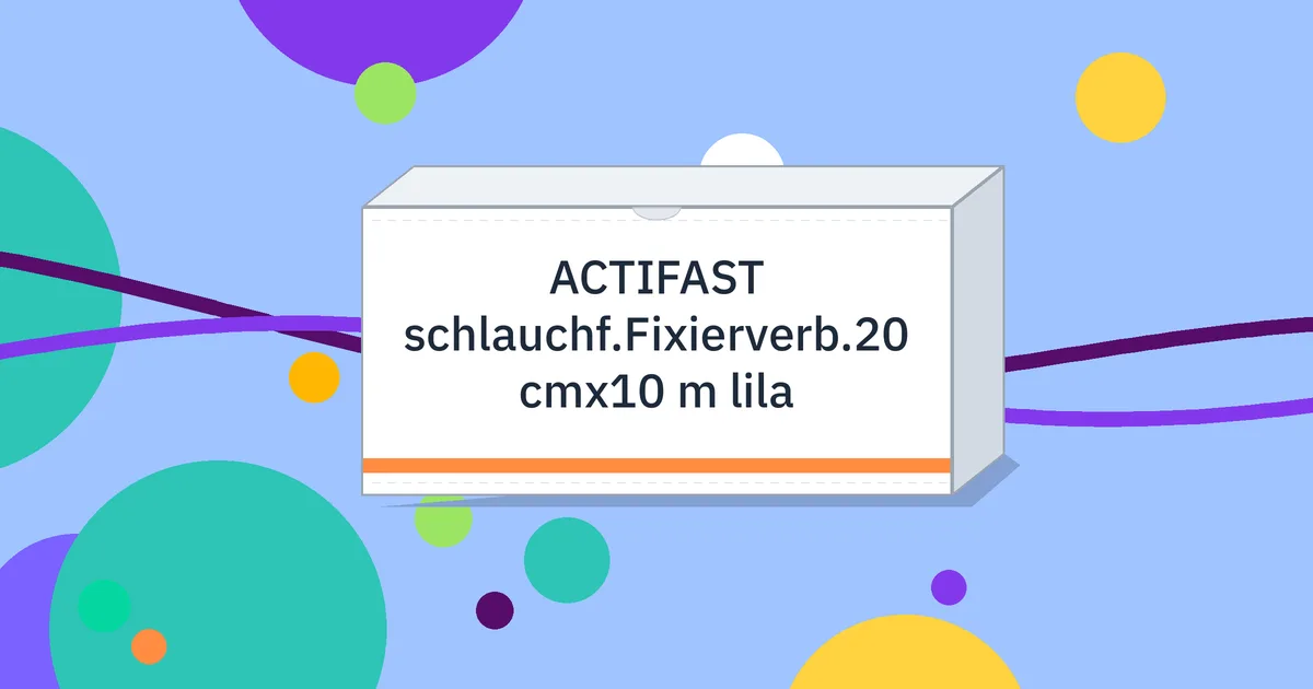 Symbolbild: Packung mit der Aufschrift ACTIFAST schlauchf.Fixierverb.20 cmx10 m lila (PZN 19151581) – Verfügbarkeit und Bezug in Apotheken in Frankfurt am Main