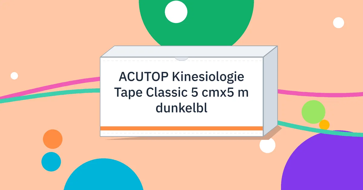 Symbolbild: Packung mit der Aufschrift ACUTOP Kinesiologie Tape Classic 5 cmx5 m dunkelbl (PZN 14180081) – Verfügbarkeit und Bezug in Apotheken in Frankfurt am Main