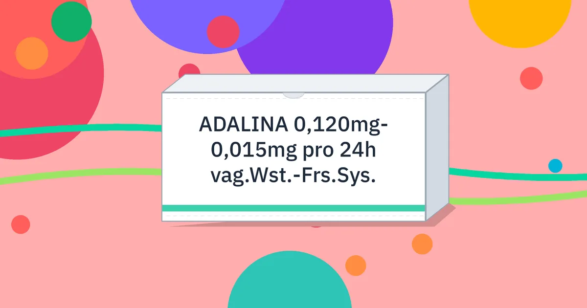 Symbolbild: Packung mit der Aufschrift ADALINA 0,120mg-0,015mg pro 24h vag.Wst.-Frs.Sys. (PZN 19231920) – Verfügbarkeit und Bezug in Apotheken in Frankfurt am Main
