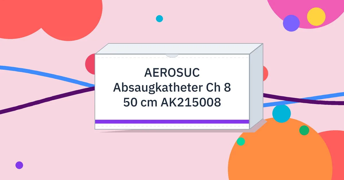 Symbolbild: Packung mit der Aufschrift AEROSUC Absaugkatheter Ch 8 50 cm AK215008 (PZN 14310158) – Verfügbarkeit und Bezug in Apotheken in Frankfurt am Main