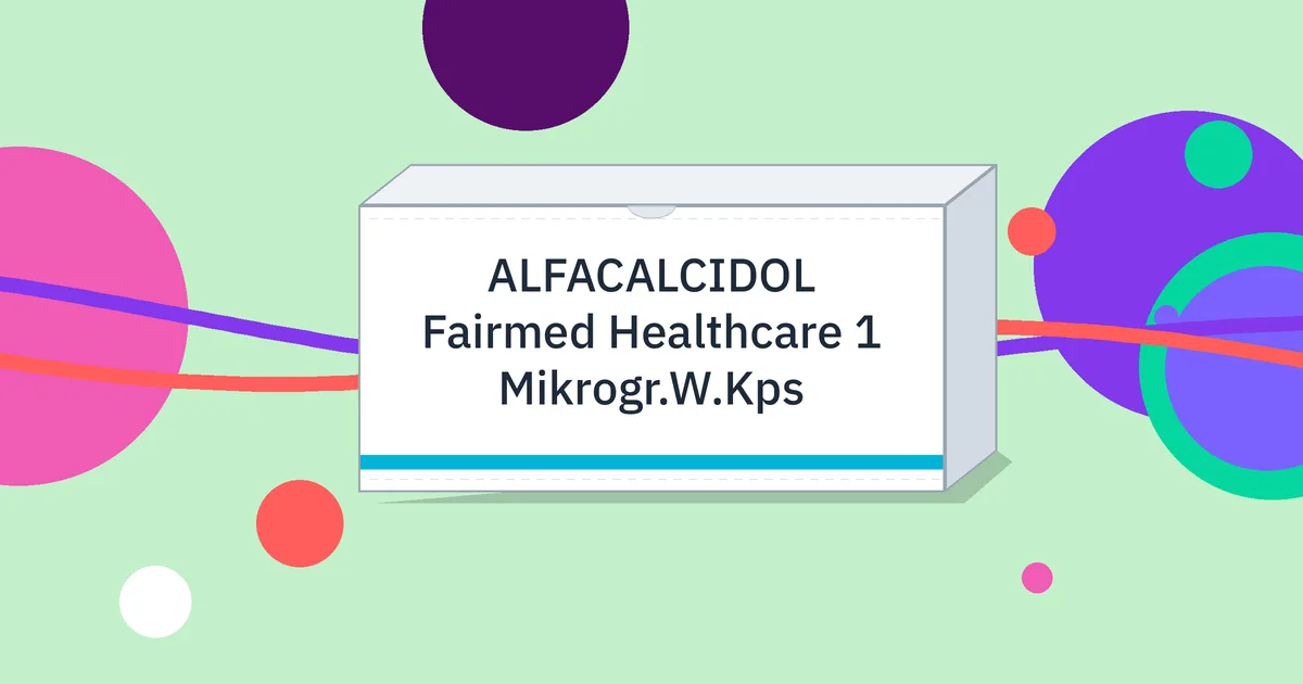 Symbolbild: Packung mit der Aufschrift ALFACALCIDOL Fairmed Healthcare 1 Mikrogr.W.Kps (PZN 16735324) – Verfügbarkeit und Bezug in Apotheken in Frankfurt am Main