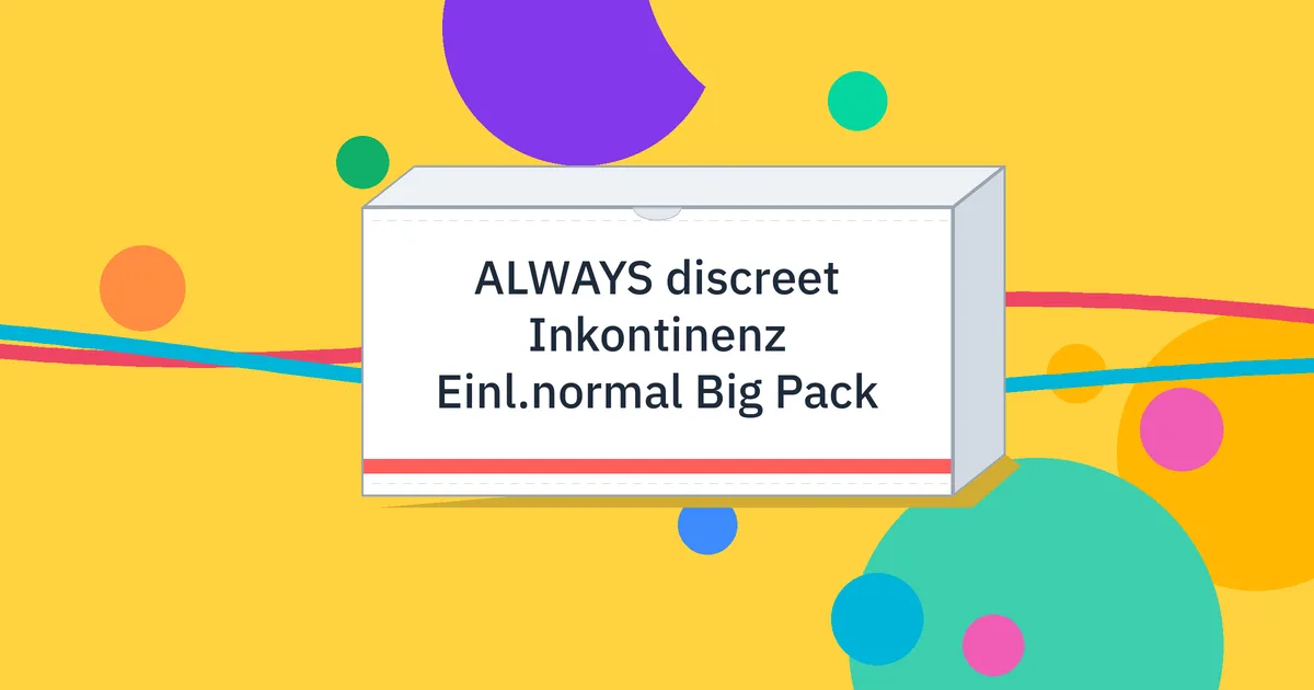 Symbolbild: Packung mit der Aufschrift ALWAYS discreet Inkontinenz Einl.normal Big Pack (PZN 19224877) – Verfügbarkeit und Bezug in Apotheken in Frankfurt am Main