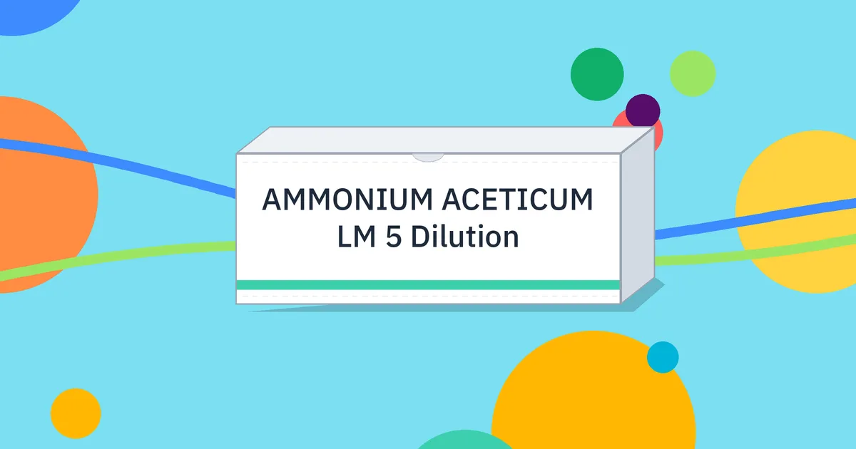 Symbolbild: Packung mit der Aufschrift AMMONIUM ACETICUM LM 5 Dilution (PZN 13319370) – Verfügbarkeit und Bezug in Apotheken in Frankfurt am Main