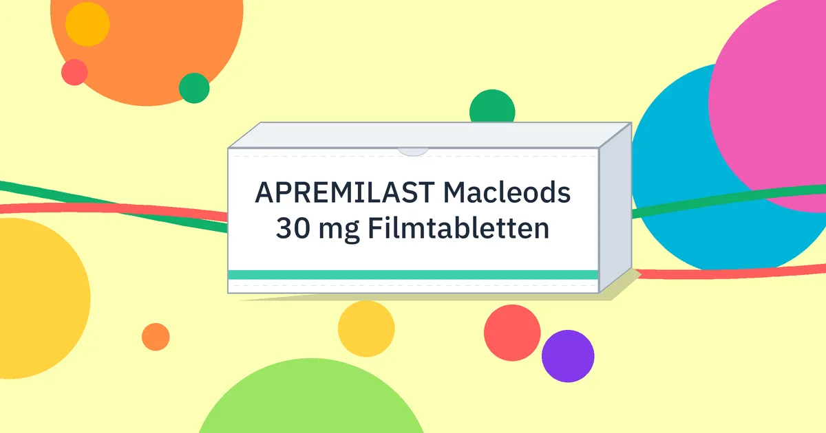 Symbolbild: Packung mit der Aufschrift APREMILAST Macleods 30 mg Filmtabletten (PZN 20346060) – Verfügbarkeit und Bezug in Apotheken in Frankfurt am Main