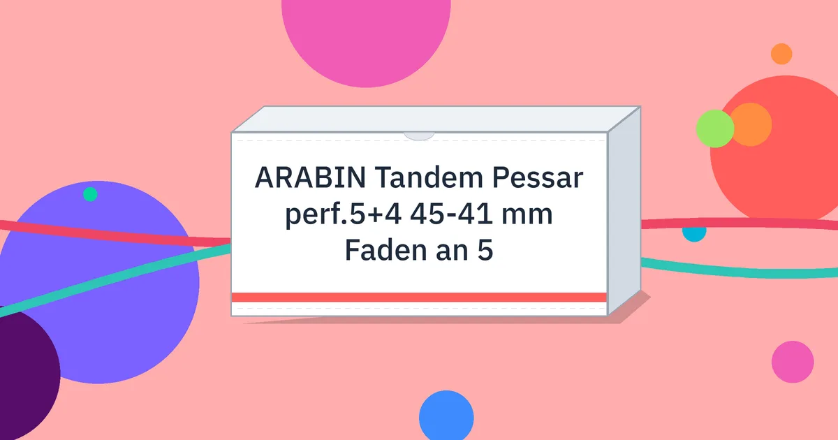 Symbolbild: Packung mit der Aufschrift ARABIN Tandem Pessar perf.5+4 45-41 mm Faden an 5 (PZN 16927897) – Verfügbarkeit und Bezug in Apotheken in Frankfurt am Main