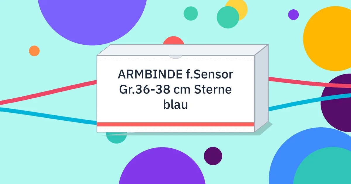 Symbolbild: Packung mit der Aufschrift ARMBINDE f.Sensor Gr.36-38 cm Sterne blau (PZN 17838397) – Verfügbarkeit und Bezug in Apotheken in Frankfurt am Main