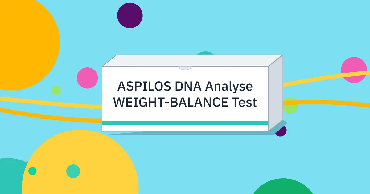 Symbolbild: Packung mit der Aufschrift ASPILOS DNA Analyse WEIGHT-BALANCE Test (PZN 19372106) – Verfügbarkeit und Bezug in Apotheken in Frankfurt am Main