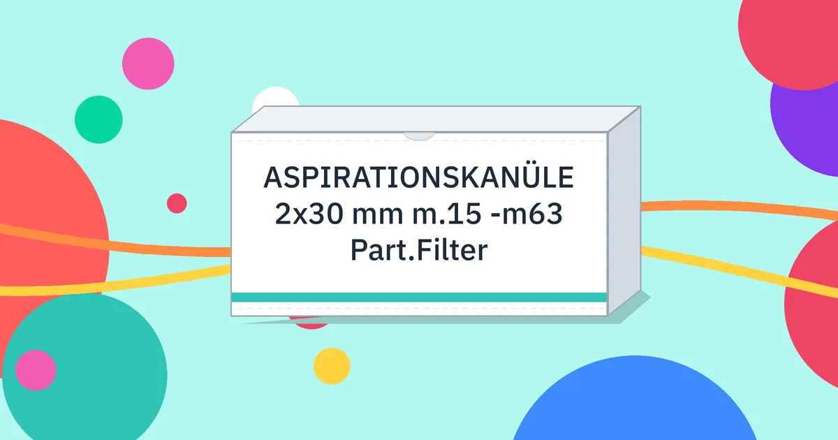 Symbolbild: Packung mit der Aufschrift ASPIRATIONSKANÜLE 2x30 mm m.15 -m63 Part.Filter (PZN 08722750) – Verfügbarkeit und Bezug in Apotheken in Frankfurt am Main
