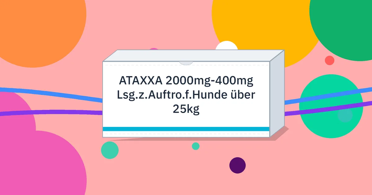 Symbolbild: Packung mit der Aufschrift ATAXXA 2000mg-400mg Lsg.z.Auftro.f.Hunde über 25kg (PZN 17855243) – Verfügbarkeit und Bezug in Apotheken in Frankfurt am Main