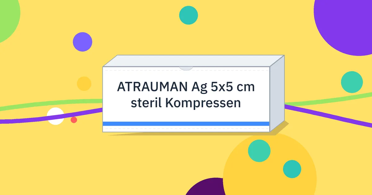 Symbolbild: Packung mit der Aufschrift ATRAUMAN Ag 5x5 cm steril Kompressen (PZN 18336723) – Verfügbarkeit und Bezug in Apotheken in Frankfurt am Main