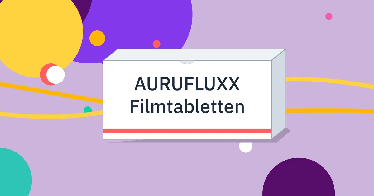 Symbolbild: Packung mit der Aufschrift AURUFLUXX Filmtabletten (PZN 12803158) – Verfügbarkeit und Bezug in Apotheken in Frankfurt am Main
