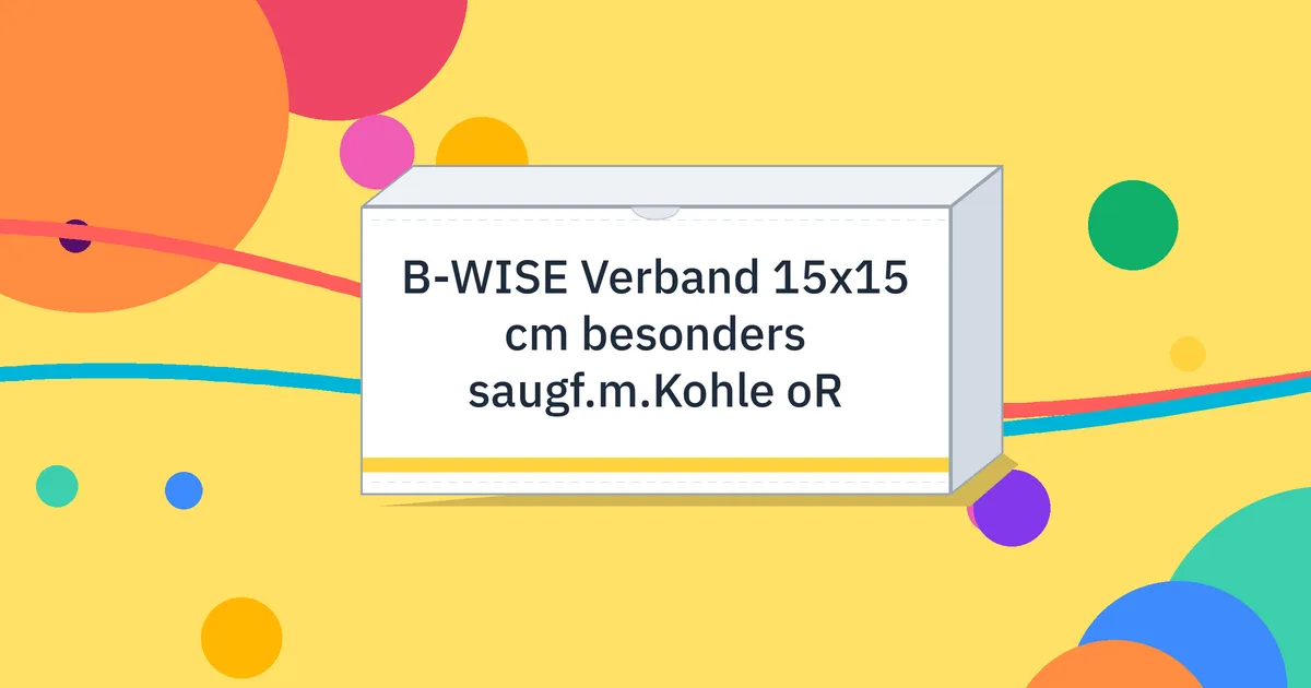 Symbolbild: Packung mit der Aufschrift B-WISE Verband 15x15 cm besonders saugf.m.Kohle oR (PZN 19730706) – Verfügbarkeit und Bezug in Apotheken in Frankfurt am Main