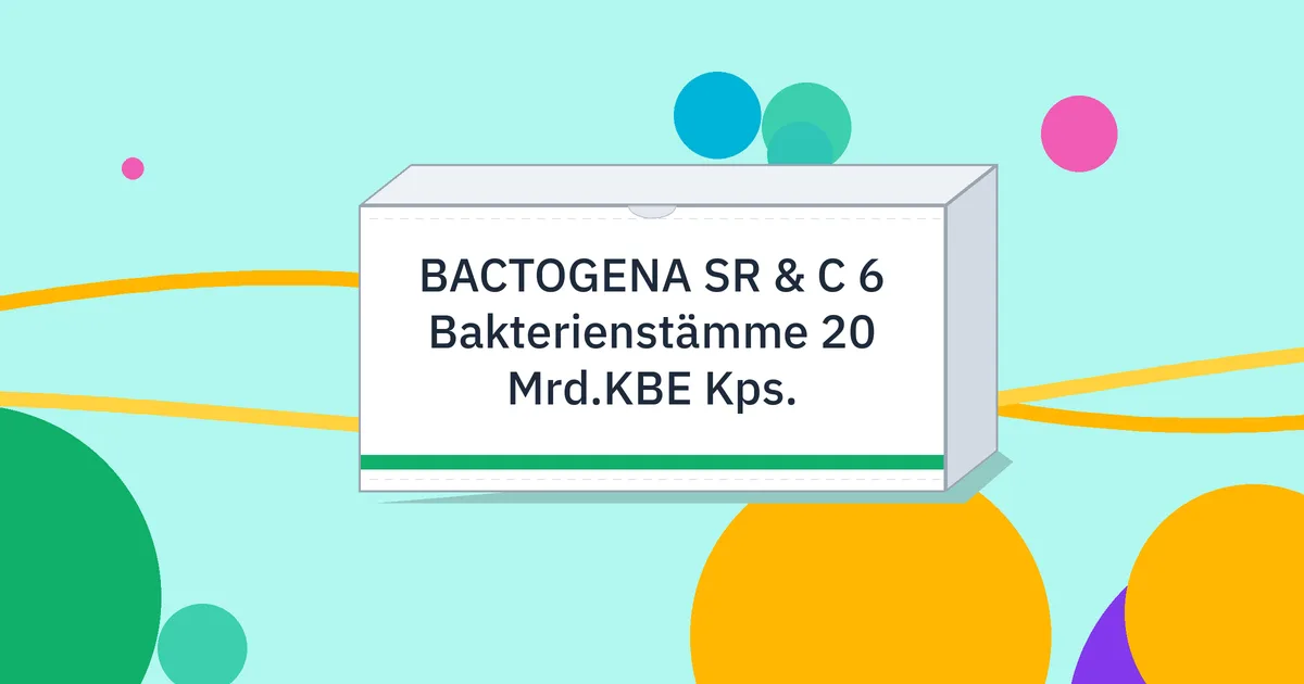 Symbolbild: Packung mit der Aufschrift BACTOGENA SR & C 6 Bakterienstämme 20 Mrd.KBE Kps. (PZN 20892503) – Verfügbarkeit und Bezug in Apotheken in Frankfurt am Main