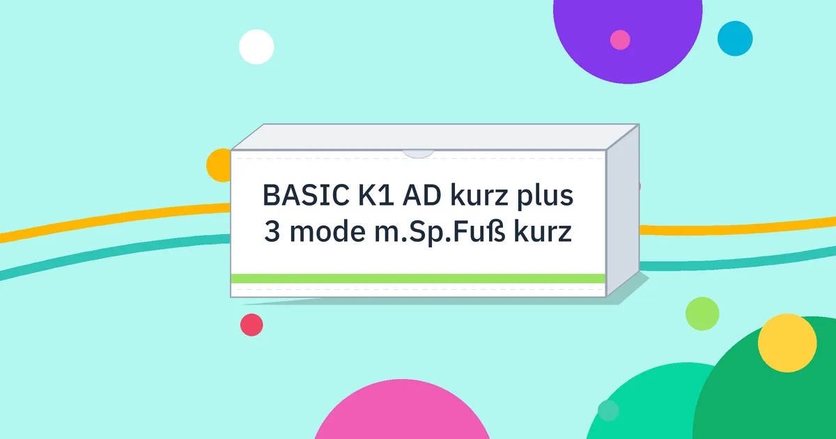 Symbolbild: Packung mit der Aufschrift BASIC K1 AD kurz plus 3 mode m.Sp.Fuß kurz (PZN 20258137) – Verfügbarkeit und Bezug in Apotheken in Frankfurt am Main