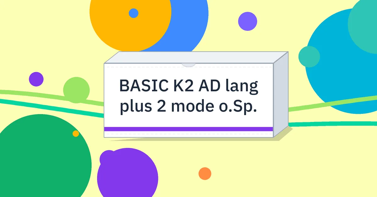Symbolbild: Packung mit der Aufschrift BASIC K2 AD lang plus 2 mode o.Sp. (PZN 20264184) – Verfügbarkeit und Bezug in Apotheken in Frankfurt am Main
