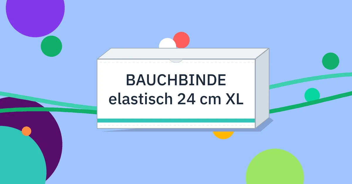 Symbolbild: Packung mit der Aufschrift BAUCHBINDE elastisch 24 cm XL (PZN 19070807) – Verfügbarkeit und Bezug in Apotheken in Frankfurt am Main