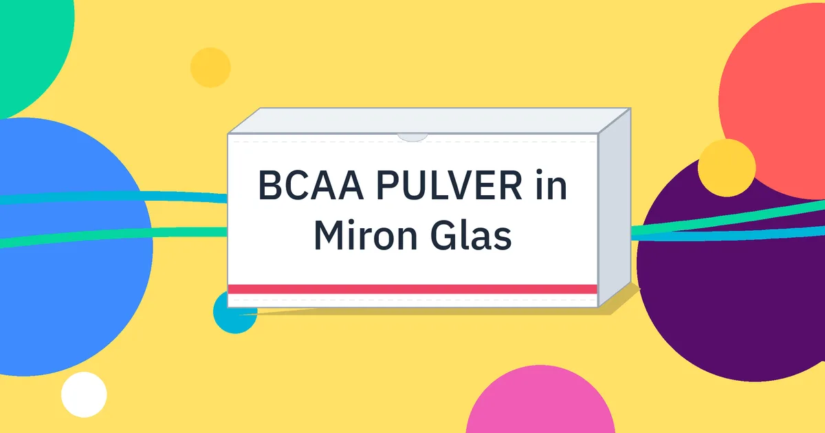 Symbolbild: Packung mit der Aufschrift BCAA PULVER in Miron Glas (PZN 15736847) – Verfügbarkeit und Bezug in Apotheken in Frankfurt am Main