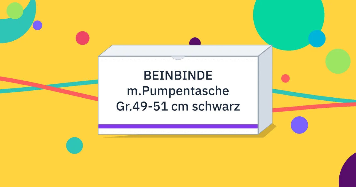 Symbolbild: Packung mit der Aufschrift BEINBINDE m.Pumpentasche Gr.49-51 cm schwarz (PZN 12461054) – Verfügbarkeit und Bezug in Apotheken in Frankfurt am Main