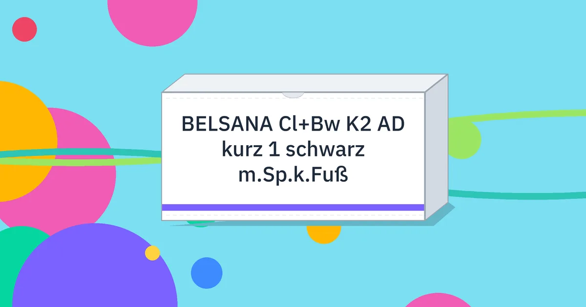 Symbolbild: Packung mit der Aufschrift BELSANA Cl+Bw K2 AD kurz 1 schwarz m.Sp.k.Fuß (PZN 12240554) – Verfügbarkeit und Bezug in Apotheken in Frankfurt am Main