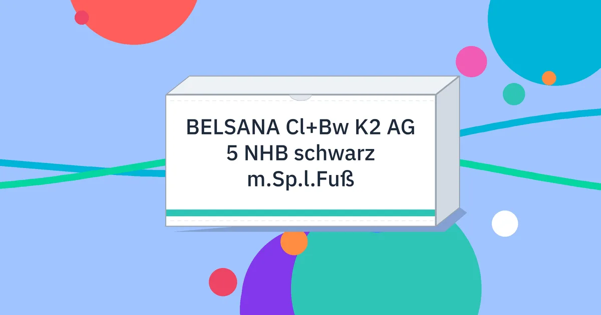 Symbolbild: Packung mit der Aufschrift BELSANA Cl+Bw K2 AG 5 NHB schwarz m.Sp.l.Fuß (PZN 12247792) – Verfügbarkeit und Bezug in Apotheken in Frankfurt am Main
